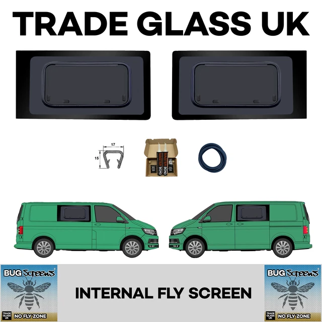 VW T6 POP OUT/SAFARI Windows INTERNAL FLY SCREEN WITH Bonding Kit + U ...