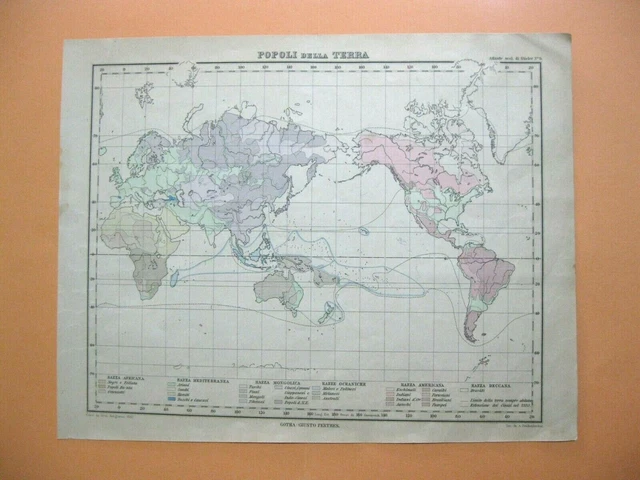 STAMPA MAPPA OLD map MAPPAMONDO POPOLI RAZZE DELLA TERRA STIELER E ...