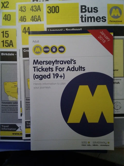 BUS TIMETABLE MERSEYTRAVEL 6 timetables plus Tickets for Adults booklet ...