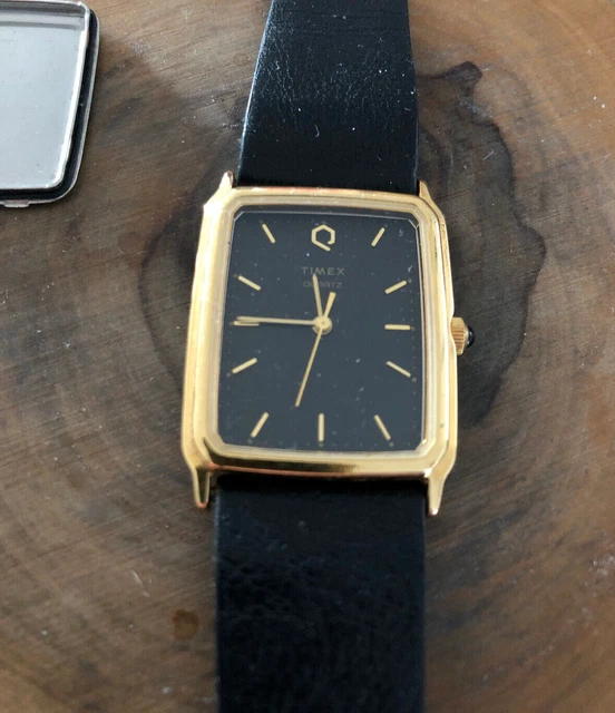 TIMEX Q VINTAGE tank black face rectangular watch 1970s quartz spares ...