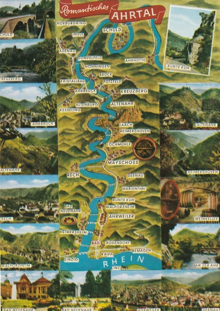 AK MAP, LANDKARTE, Umgebungskarte **DAS ROMANTISCHE AHRTAL** II EUR 1 ...