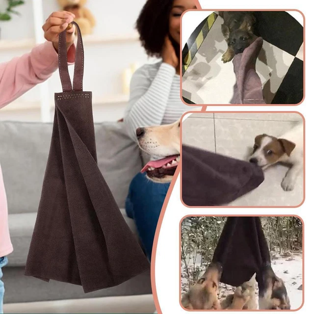 LEATHER PUPPY DOG Bite Rag Tug Toy with Handle For Police Bite Toy Dog ...