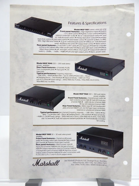 MARSHALL 1990S SERIES 9000 Rack Mount Amplifiers Brochure Catalog ...