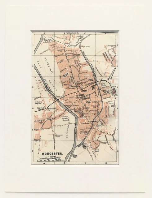 WORCESTER 1910 ANTIQUE CITY PLAN Colour Map - Mounted For Framing £7.99 ...