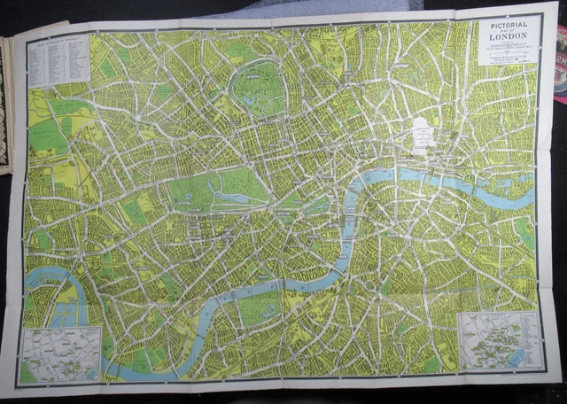 1940S LONDON PICTORIAL CLOTH MAP - GEOGRAPHERS Map Co - VG Cond £10.00 ...