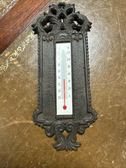 VINTAGE ORNATE HIGHLY Decorative Cast Iron Wall Thermometer 26x11cm £37 ...