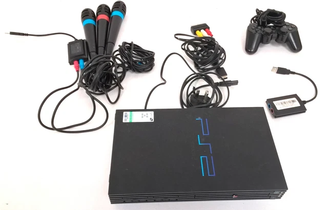 SONY PLAYSTATION 2 PS2 Retro Console 1 pad 3 Singstar Microphones #147 ...