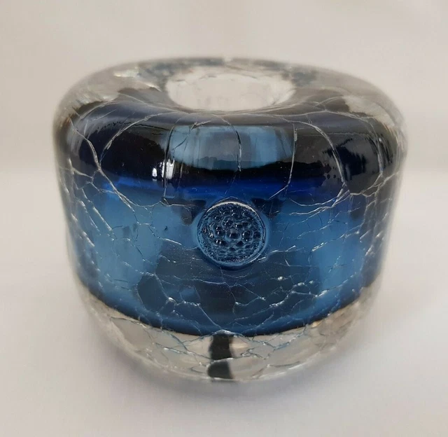 SIGNED PATRICK STERN Art Glass Crackle Glass Candle Holder Paperweight ...