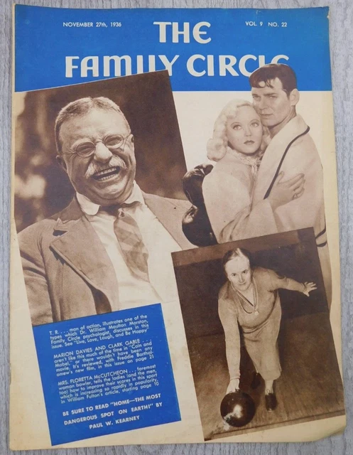 THE FAMILY CIRCLE Nov 27 1936 Vol 9 No 22 Teddy Roosevelt Vintage ...