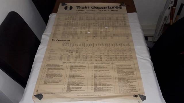 ORIGINAL BRITISH RAIL Railways Poster Timetable Cornwall Sat Departures ...
