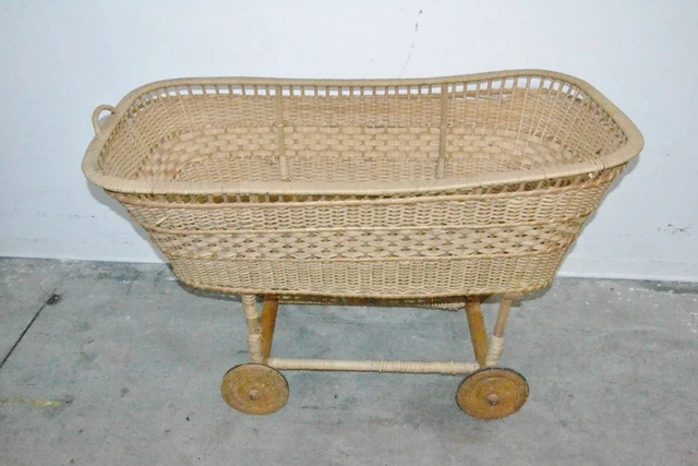 CULLA CESTA IN Vimini E Bamboo Con Ruote Anni 60 EUR 89,99 - PicClick IT