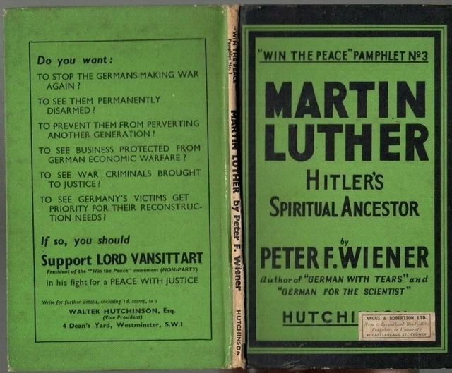 VINTAGE &WIN THE Peace" 3 MARTIN LUTHER Hitler's Spiritual Ancestor ...