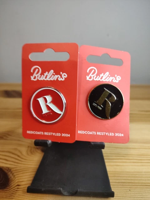 BUTLINS REDCOATS RESTYLED 2024 Twin Set Badges Red Black Very Rare B60 ...
