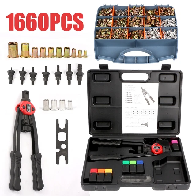 1660PCS NUTSERT RIVET Nut Gun Tool Kit Rivnut Stainless Steel M3-M12 ...