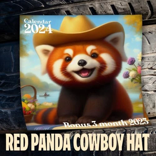 RED PANDA COWBOY Hat Calendar 2024 Jan 2024 to Dec 2024 Bonus 3 Months ...