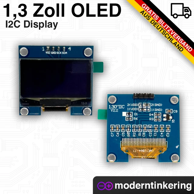1,3 ZOLL OLED Arduino 128x64 Display SSH1106 I2C IIC TWI weiß Raspberry ...