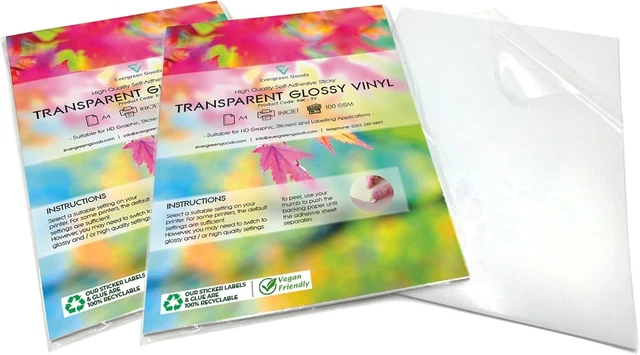 EVERGREEN GOODS 20 Sheets A4 Transparent Glossy Vinyl Sticker Paper 20 ...