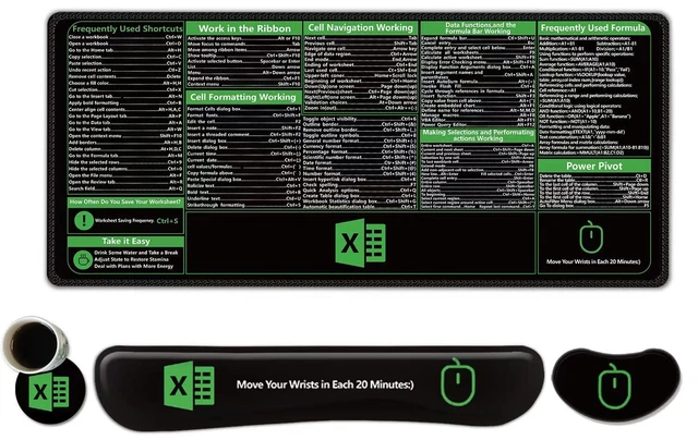 EXCEL SHORTCUTS CHEAT Sheet Mouse Pad, Large Keyboard Shortcut Keys ...