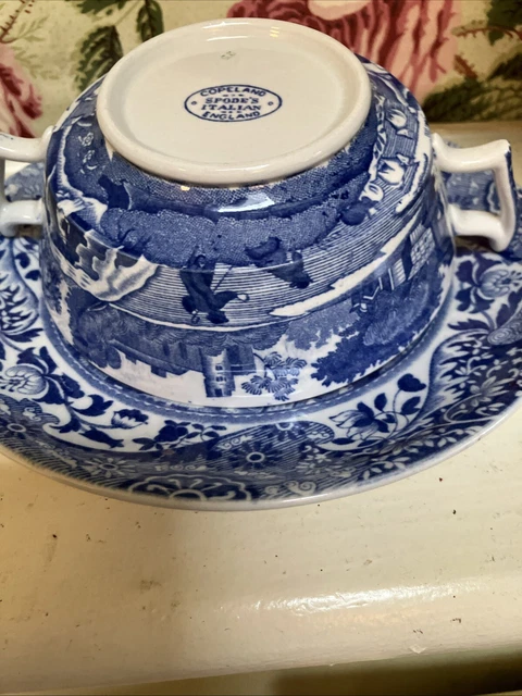 COPELAND SPODE ITALIAN Blue Two Handled Soup Dish And Saucer £18.50 ...