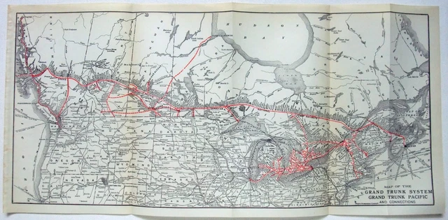GRAND TRUNK RAILWAY - Original 1919 Route Map. Vintage Railroad £17.22 ...