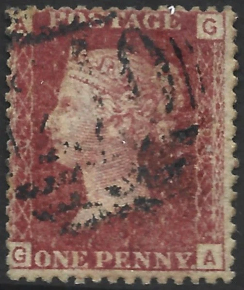 GB QV 1864-79 SG#43, 1d Penny Red, Plate 200, Corner Letters GA, Used # ...