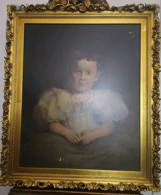 19TH CENTURY STYLE Child Portrait Original Oil Painting - Old 28x33 ...