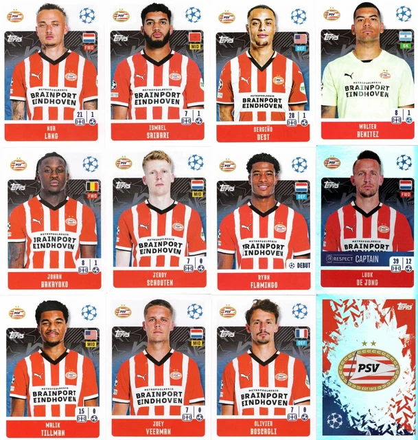 TOPPS UEFA CHAMPIONS League 2024/25 Sticker Alle 12 Sticker PSV ...