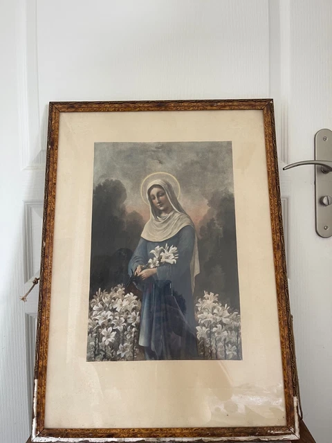 ANCIEN CADRE DORÉ tableau impression Vierge Marie Madonna XXème EUR 29 ...