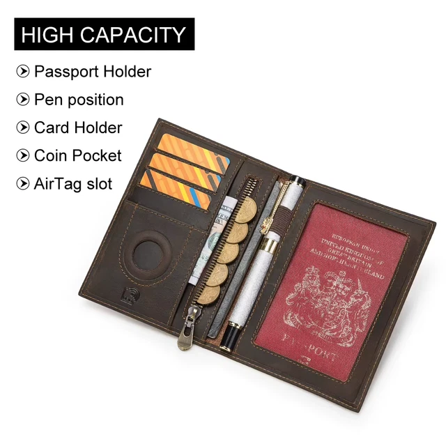 HUMERPAUL PASSPORT WALLT with Airtag for Travel Essentials Crazy Horse ...