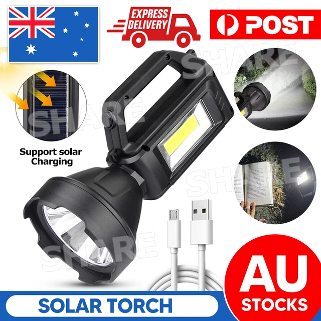 SOLAR LED SEARCHLIGHT USB Rechargeable Spotlight Flashlight Torch Power ...