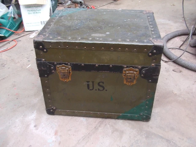 WW2 DATED 1942 US ARMY STEEL RIVETED BOX 18 x 14 x 14" excellent ideal ...
