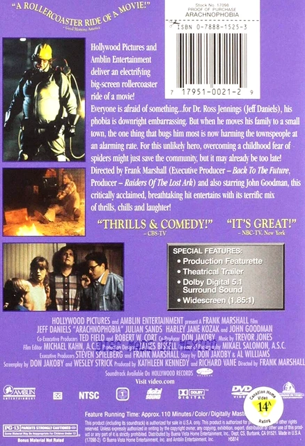 ARACHNOPHOBIA NEW DVD Family Thriller Spiders Jeff Daniels John Goodman ...