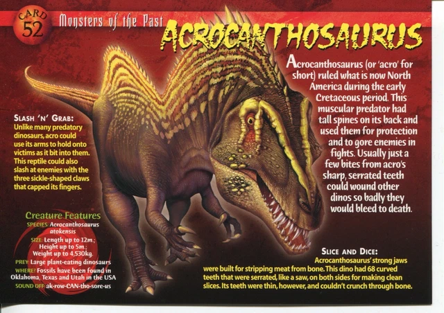 WEIRD N’ WILD Creatures Monster of the Past Card 52 # Acrocanthosaurus ...
