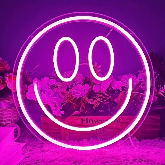 SMILE FACE NEON Sign LED Neon Light Wall Decor Smiley Face Light up ...