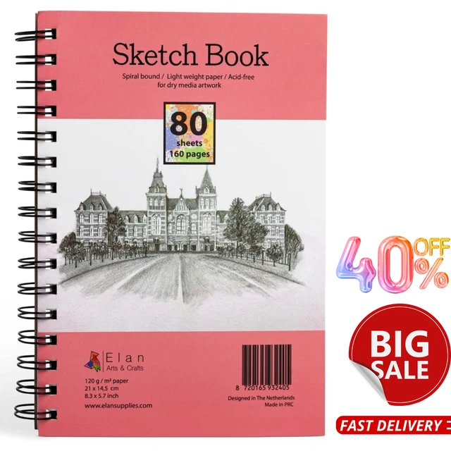 X2-ELAN A5 SKETCH Book Artist Drawing Pad Spiral White 160 Sheets ...