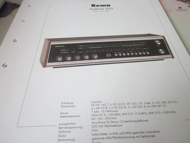 RADIO ARCHIV SCHALTPLAN 2008 Rema Andante 830, 1973 EUR 6,90 - PicClick DE