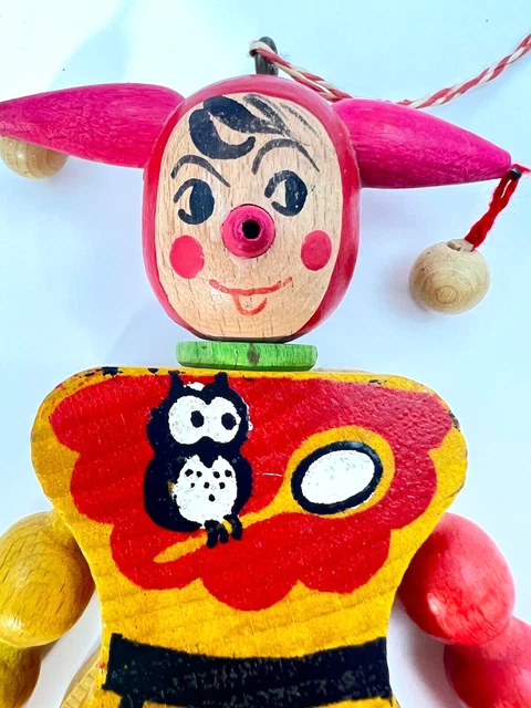 VINTAGE M. GSCHNITZER Austrian Wooden Pull String Jointed Jester Clown ...