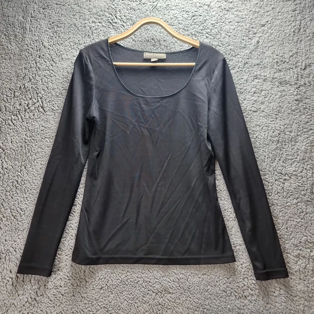 VINTAGE PERRI CUTTEN Top Size M Black Stretch Rib Knit Long Sleeve ...