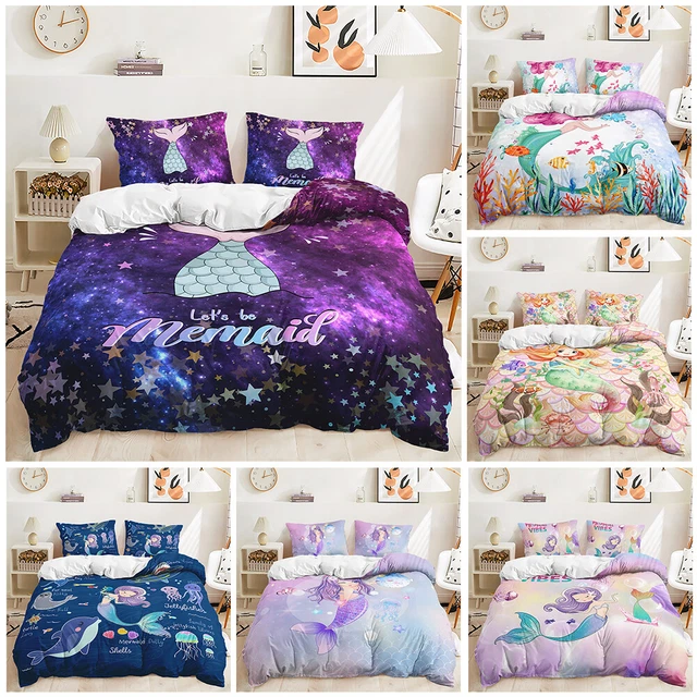 MERMAID SEA ANIMALS Seal Dolphin Shells Jellyfish Doona Duvet Quilt ...