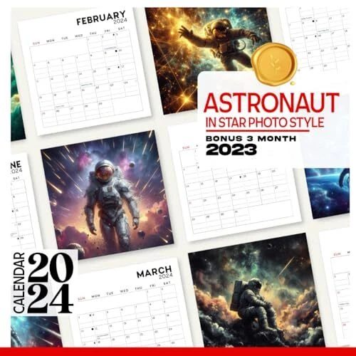 ASTRONAUT IN STAR Calendar 2024 Jan 2024 to Dec 2024 Bonus 3 Months ...