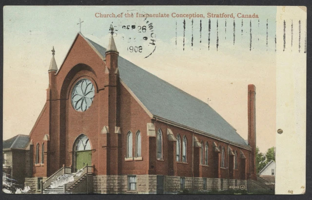 1908 ROSTOCK (PERTH) Ont Split Ring Postmark On Stratford Church PC $2. ...