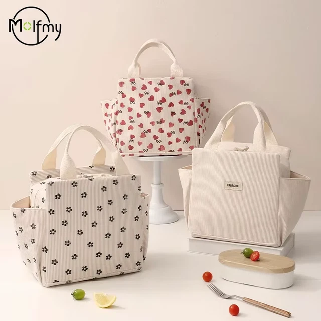 CORDUROY LUNCH BAG Thermal Insulation Ice Box Storage Handbag ...