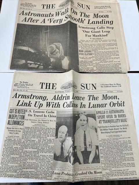 &ASTRONAUTS WALK ON Moon" Baltimore The Sun Zeitung 21. Juli 22, 1969 ...