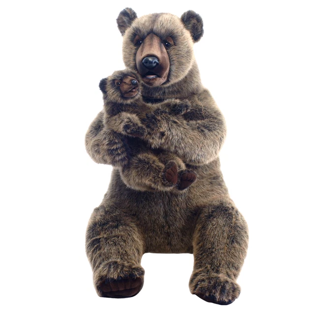HANSA - GRIZZLY Bear Mama & Cub - Realistic Animal Stuffed Plush Toy ...