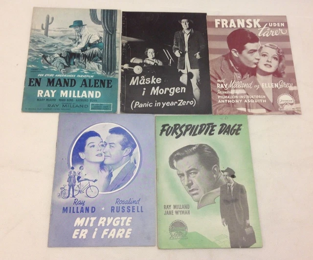 RAY MILLAND LOT de 5 programmes cinématographiques souvenirs danois originaux... EUR 23,94 ...