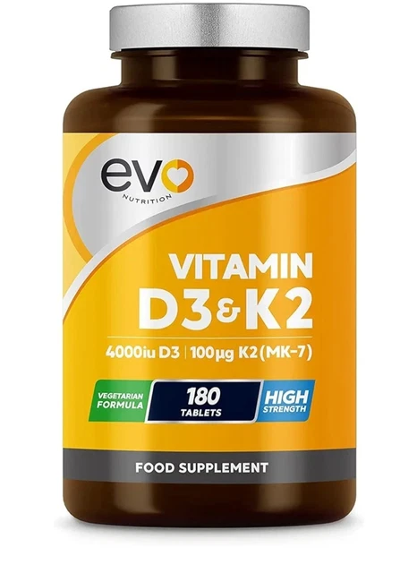 EVO NUTRITION VITAMIN D3 and K2 (MK-7) Vegetarian Tablets - 180 Count £ ...