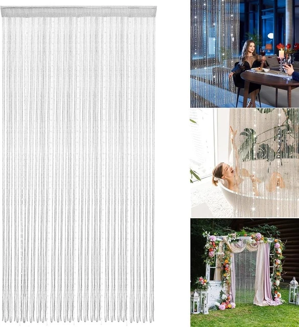 WHITE BEADED STRING Curtains for Doorways 36 x 77 Inch Crystal Tassel ...