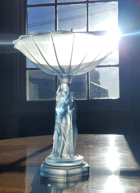 WALTHER AND SOHNE Art Deco Three Graces Blue Glass Complete Comport ...