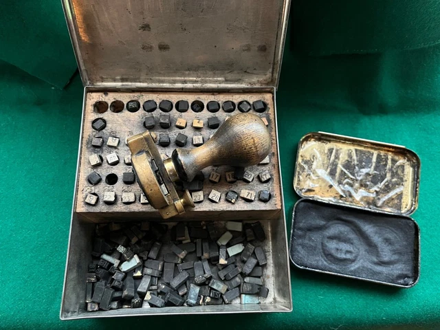VINTAGE 1950'S GPO Date Stamp Hand Stamper, Tin Box & Dies Ross-On-Wye ...