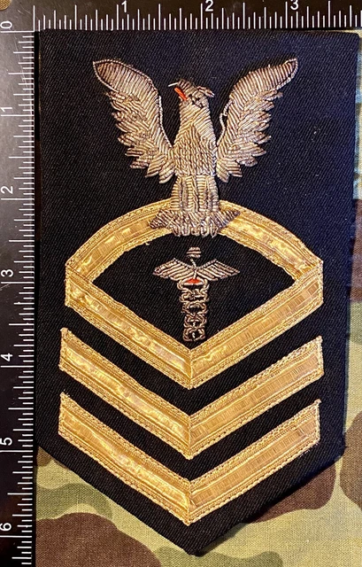 US NAVY GOLD Bullion Rate Hospital Corpsman Chief Petty Officer Patch ...